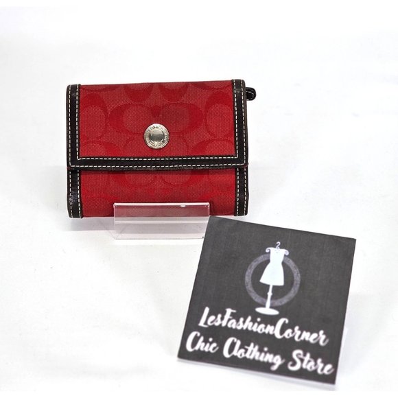 Coach | Bags | Coach Womens Red Fabric Signature Logo Wallet Black Trim ...